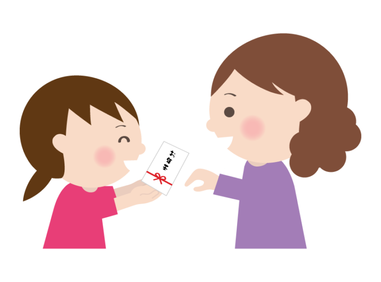 お母さんからお年玉をもらう女の子のイラスト 無料のフリー素材 イラストエイト