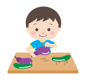 お盆の精霊馬を作る男の子のイラスト | 無料のフリー素材 イラストエイト
