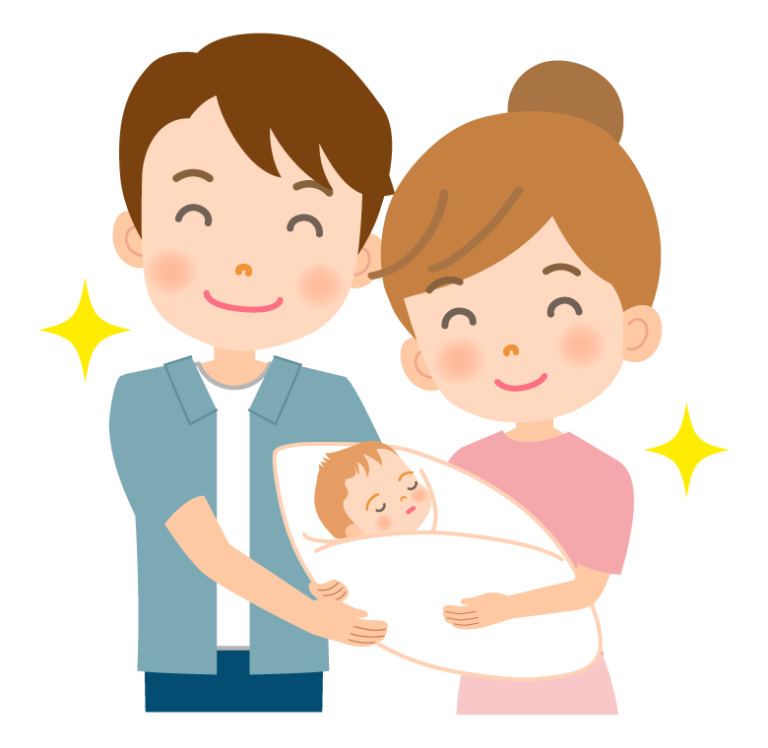 生まれたての赤ちゃんと夫婦のイラスト | 無料のフリー素材 イラストエイト